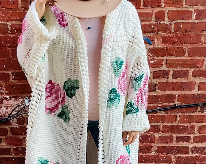 Repurposed Vintage Granny Square Cross Stitch Afghan Quilt Handmade ...