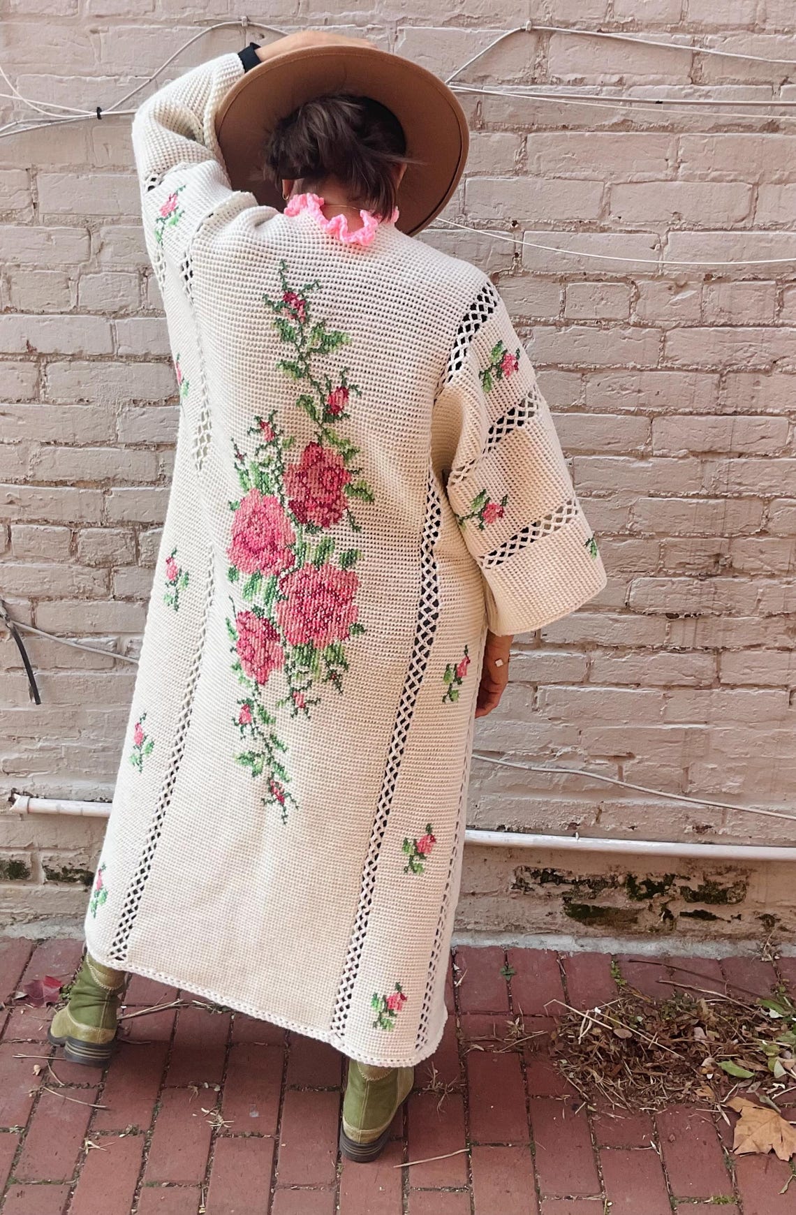 Repurposed Vintage Granny Square Cross Stitch Afghan Quilt Handmade ...