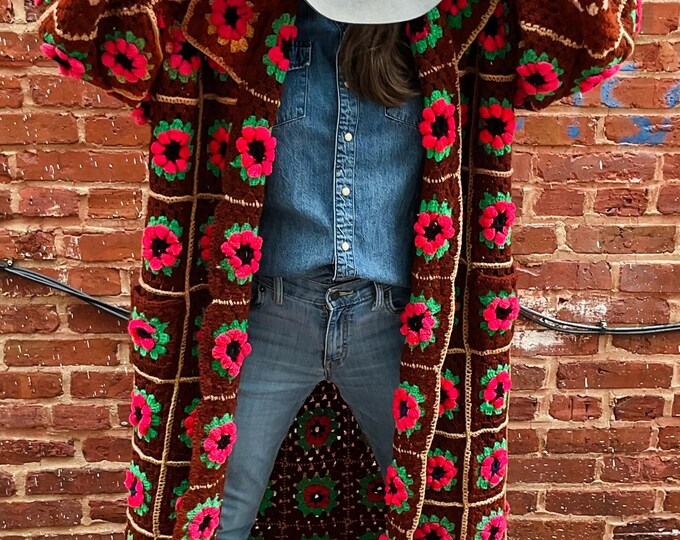 Repurposed Vintage Granny Square Afghan Quilt Handmade Sweater Coat ...