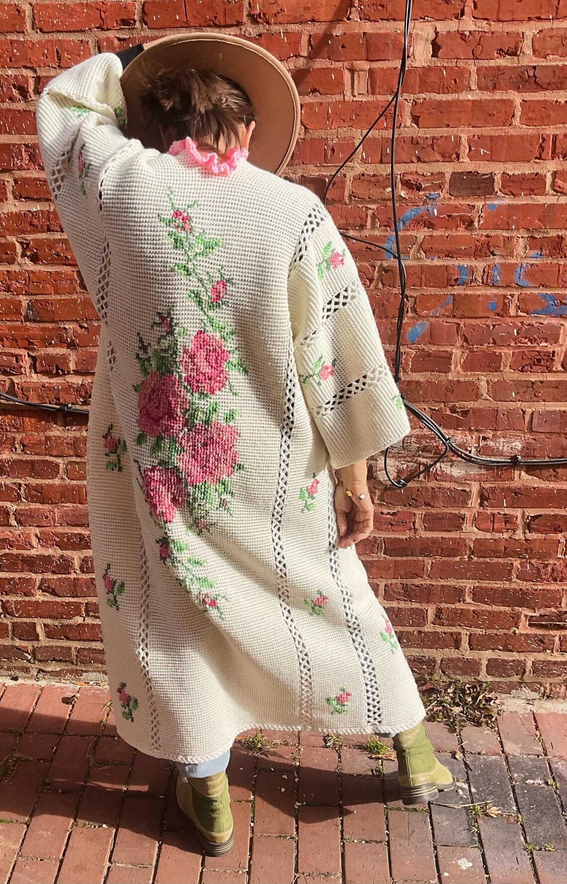 Repurposed Vintage Granny Square Cross Stitch Afghan Quilt Handmade ...