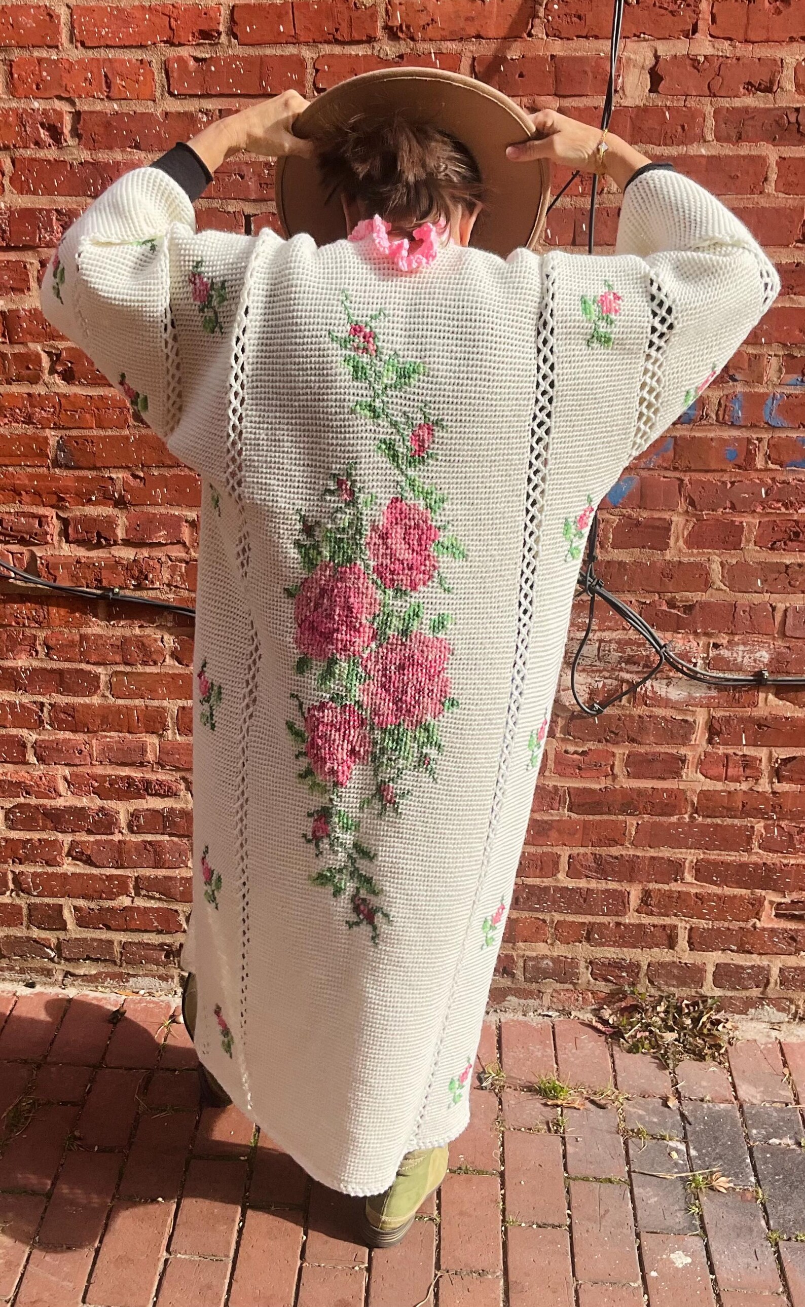Repurposed Vintage Granny Square Cross Stitch Afghan Quilt Handmade ...