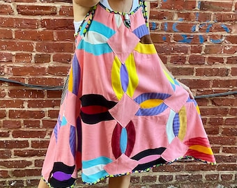 Handmade Vintage Patchwork Quilt Top Stand-up Boat Neck A-line Zero ...