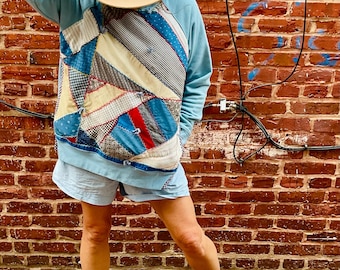 Vintage Patchwork Quilt Handmade Funnel Button Neck Sweatshirt - Etsy