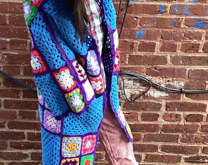 Repurposed Vintage Granny Square Afghan Quilt Handmade Sweater Coat - Etsy