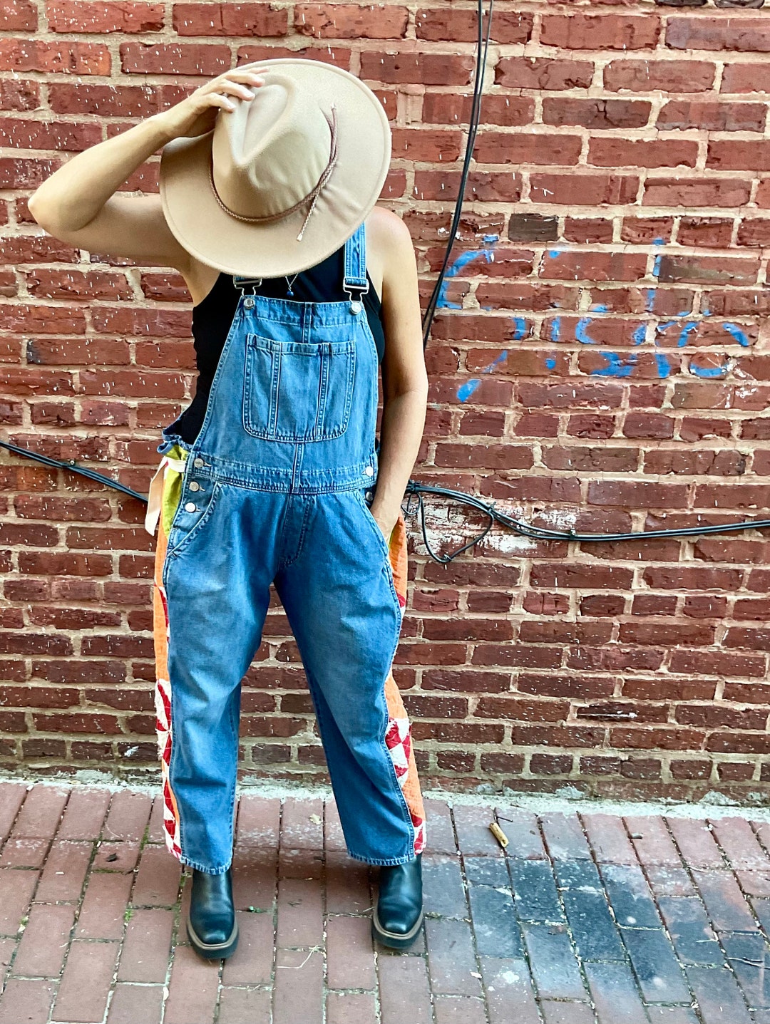 Vintage Patchwork Quilt Inset Oversized Denim Barrel Leg Overalls - Etsy