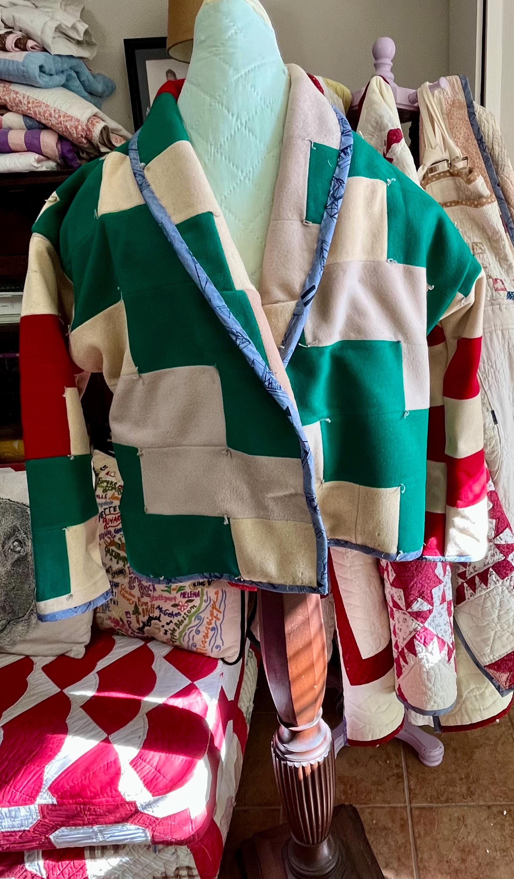 Vintage Patchwork Quilt Handmade Cropped Belted Wool Coat Zero Waste - Etsy