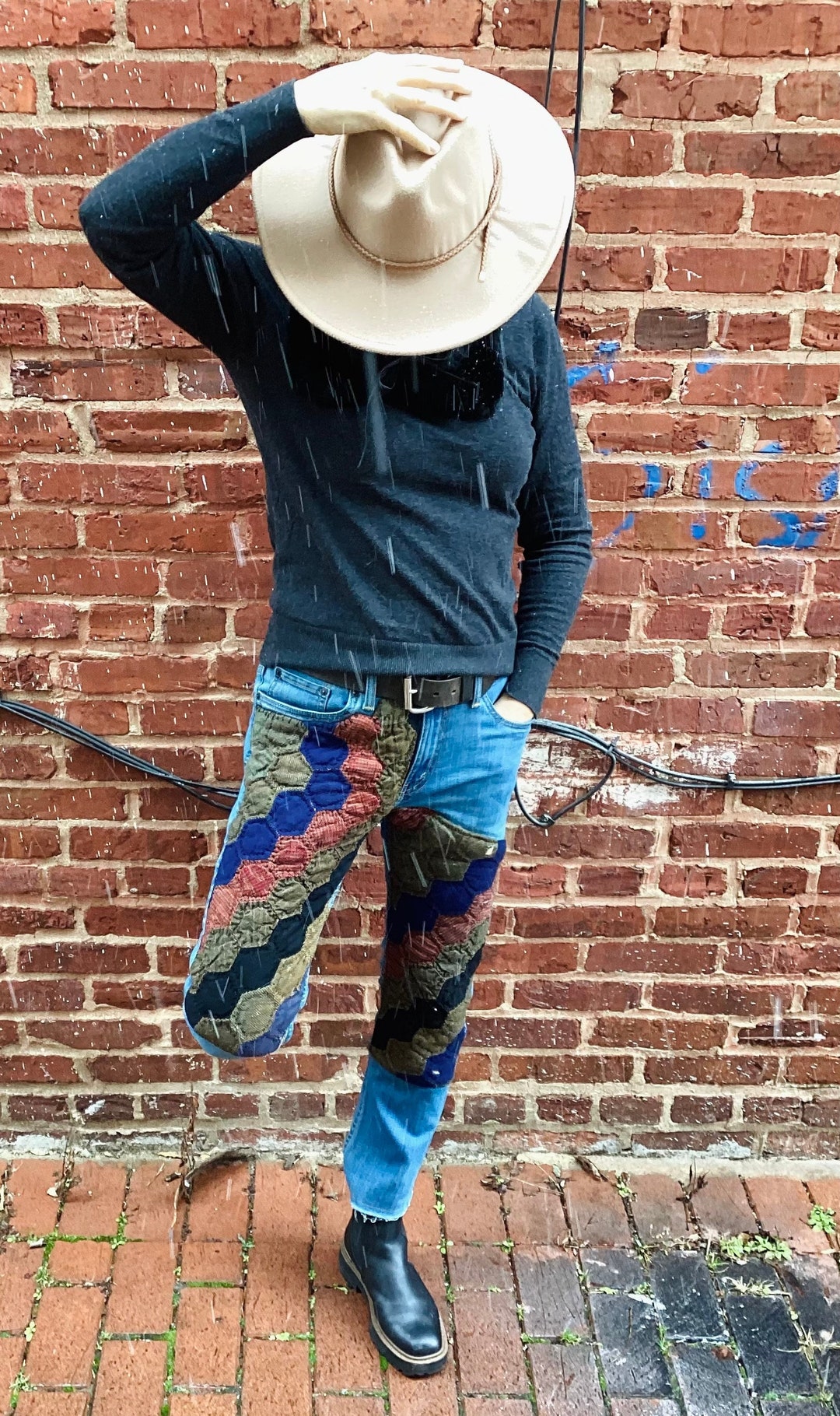 Vintage Patchwork Quilt Appliquéd Oversized Levi’s Denim Blue Jeans - Etsy
