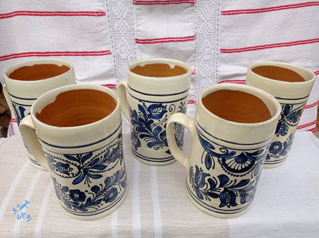 Vintage Clay Pottery - Korond (corund), Cups, Pints, Plate, Handcrafted ...