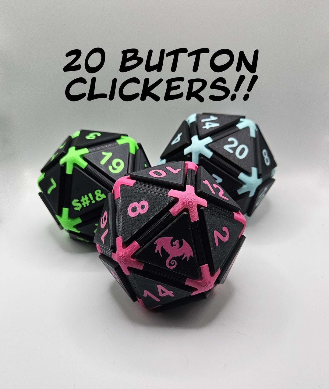 HUGE D20 Fidget Clicker! 20 Individual Click Buttons! READY 2 SHIP or ...