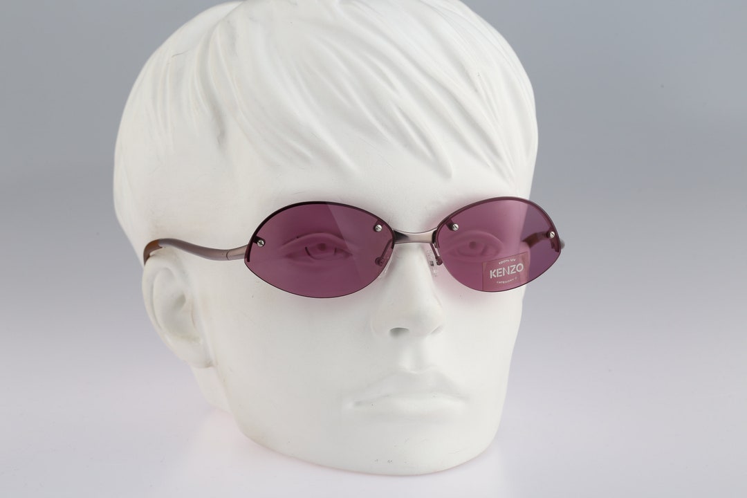 Kenzo 1669, Vintage 2000s Tinted Purple Lenses Unique Semi Rimless Wrap ...
