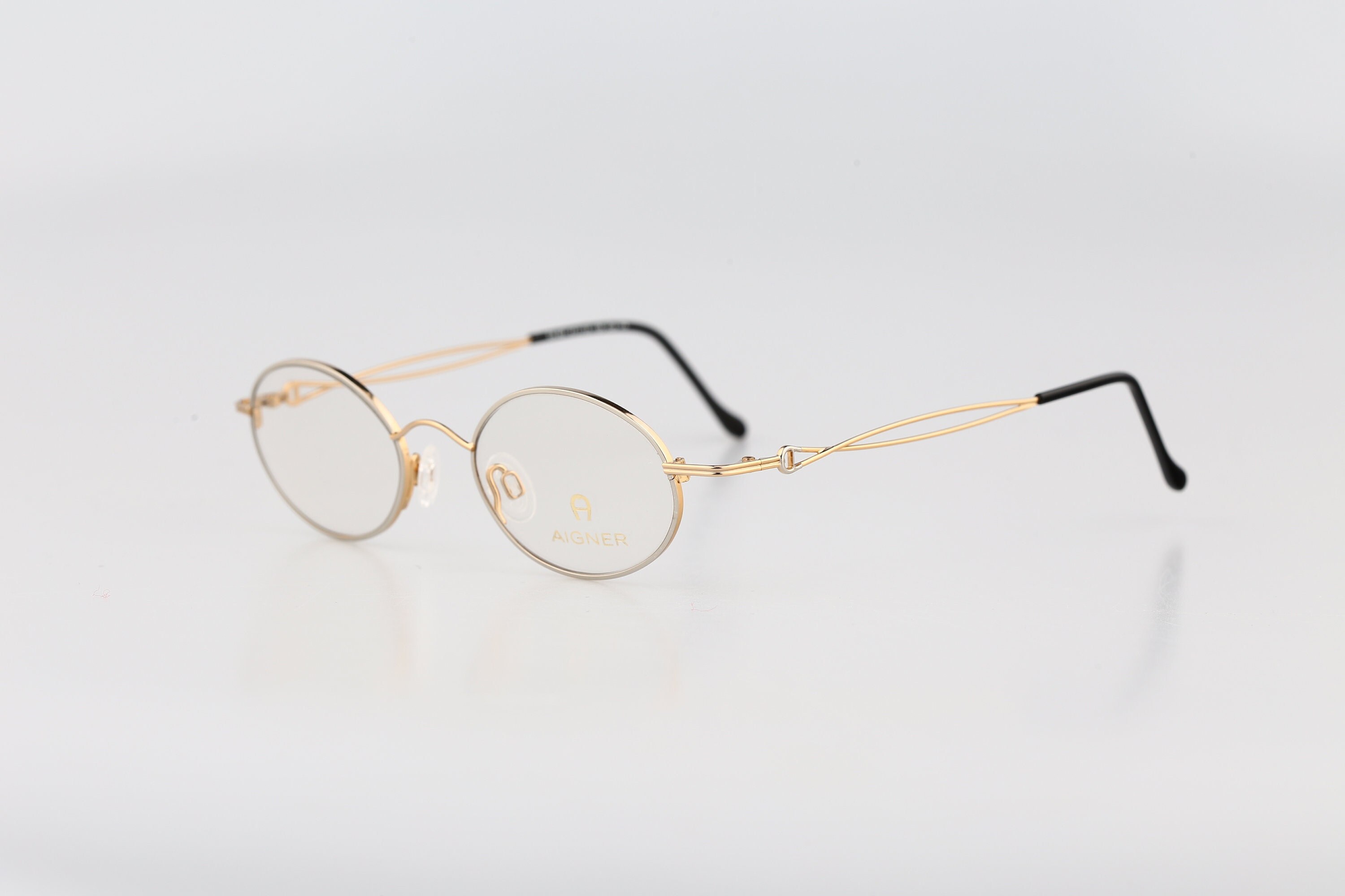 Aigner EA 447 74, Vintage 90s Gold and Silver Small Oval Eyeglasses ...