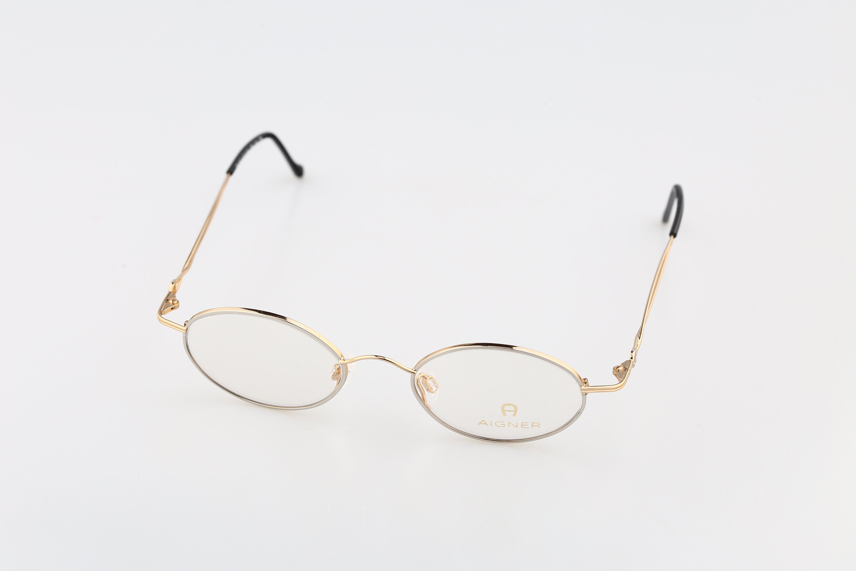 Aigner EA 447 74, Vintage 90s Gold and Silver Small Oval Eyeglasses ...
