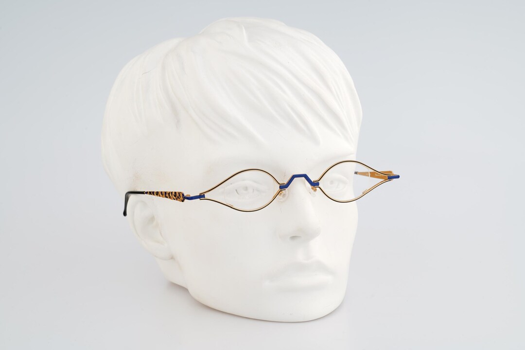Na Und? 41 F 101 B, Vintage 90s Steampunk Blue and Gold Half Rim Small ...