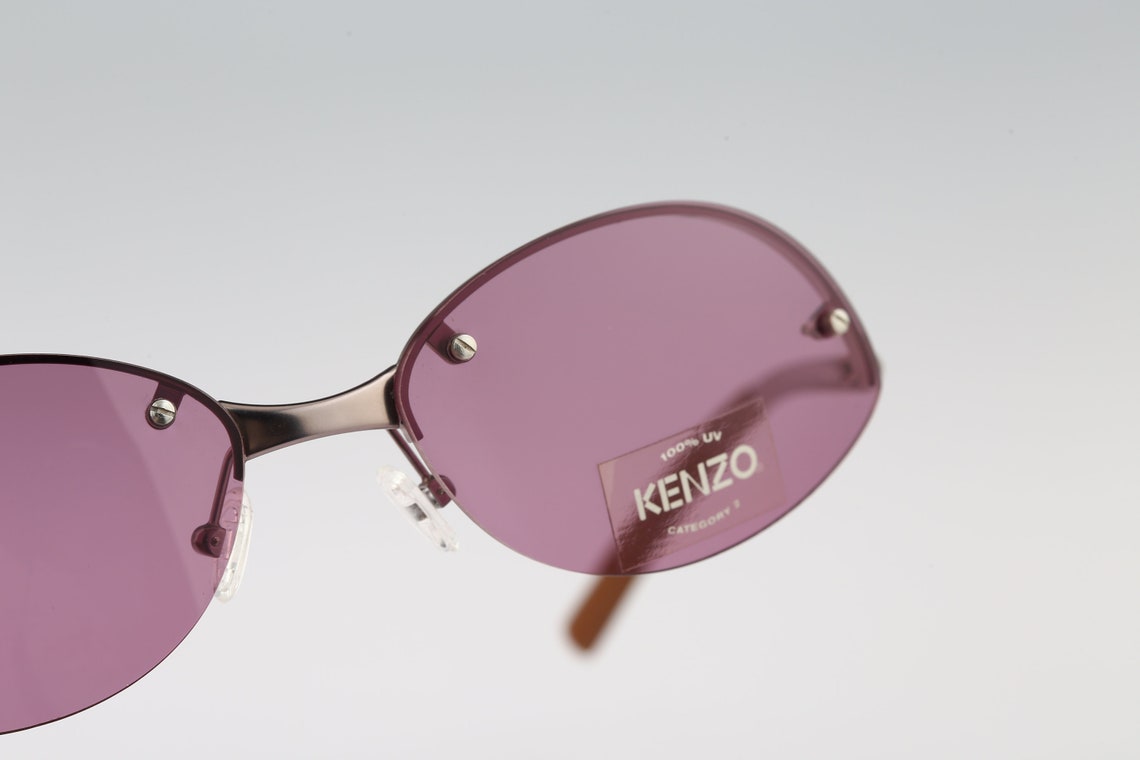 Kenzo 1669, Vintage 2000s Tinted Purple Lenses Unique Semi Rimless Wrap ...