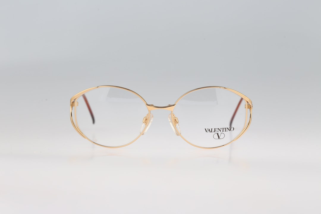 Valentino V382 903, Vintage 80s Unique Gold Oversized Oval Eyeglasses ...