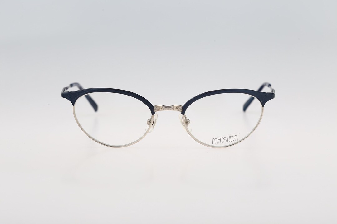 Matsuda M3033 NAV, Vintage 90s Silver and Blue Browline Small Cat Eye ...