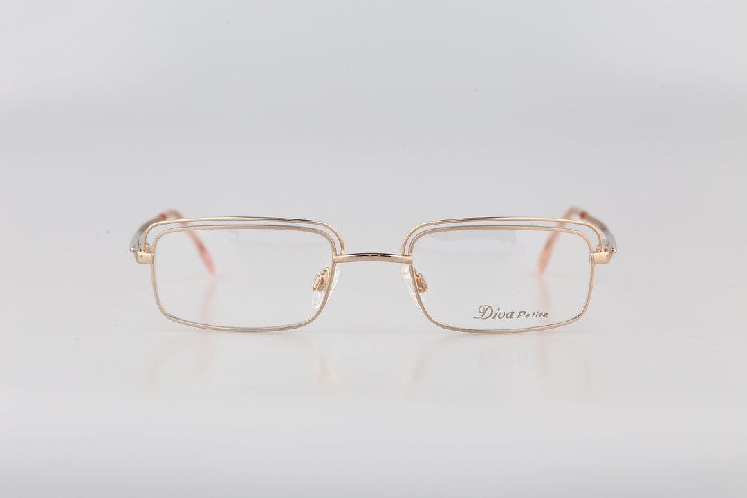 Diva 9081 6E, Vintage 90s Gold Small Rectangle Glasses Frames Womens ...