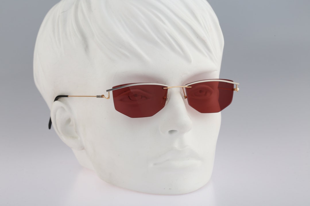 Flair 683 105, Vintage 90s Gold & Silver Unique Steampunk Semi Rimless Rectangle Sunglasses ...