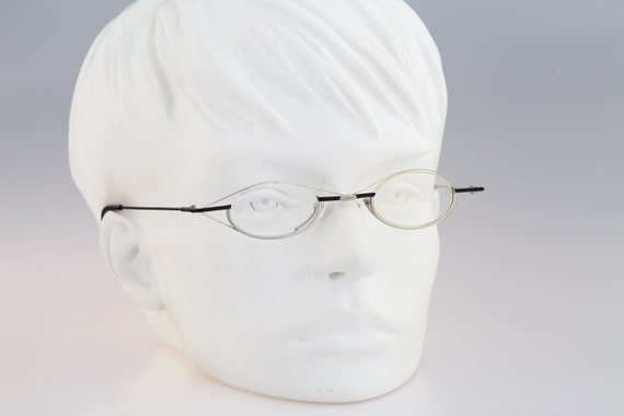 Ogami Achi 02 Vintage 90s Black and Silver Steampunk Half Rim Small Oval Reading Glasses Frames Mens Women NOS Etsy UK