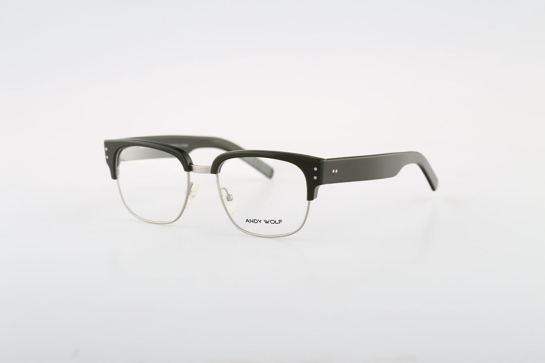 Andy Wolf 4442 Col.e, 2000s Green and Silver Browline Square Clubmaster ...