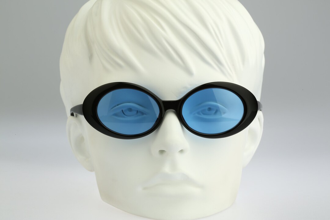 Bosani 2505 1, Vintage 90s Tinted Blue Lenses Black Oval Sunglasses ...