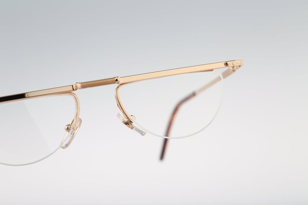 Sting, Vintage 90s Gold Steampunk Flat Top Half Rim Oval Eyeglasses ...