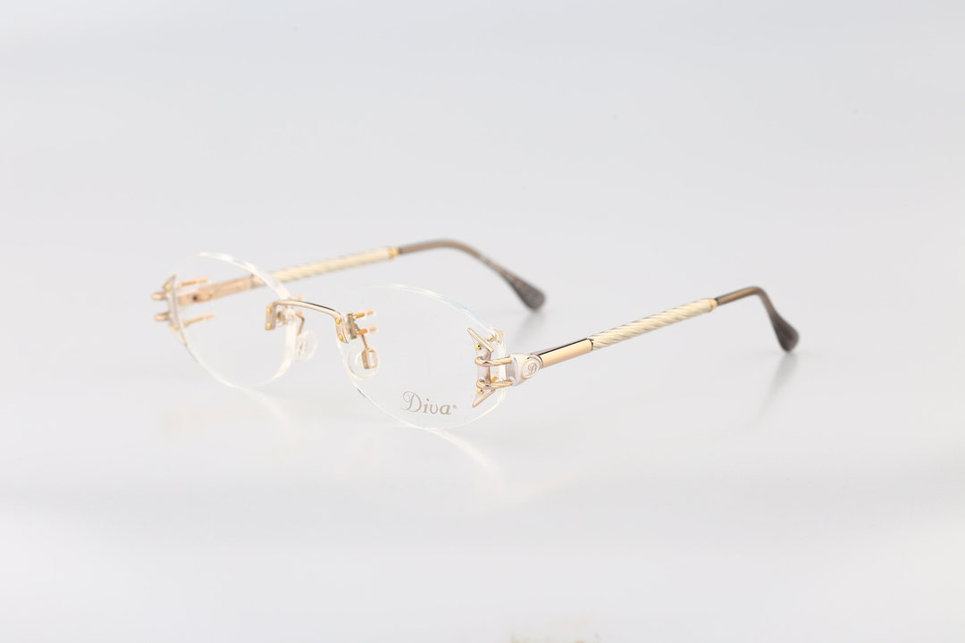 Diva 5142 19, Vintage 90s Unique Silver & Gold Rimless Oval Glasses ...