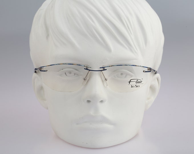 Flair Jet Set 731 414, Vintage 90s Unique Colorful Semi Rimless Rectangle Eyeglasses Frames ...