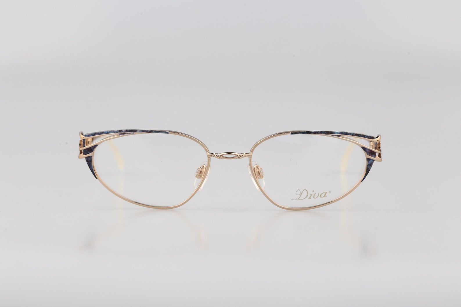 Diva 5062 70, Vintage 90s Gold and Blue Victorian Cat Eye Glasses ...