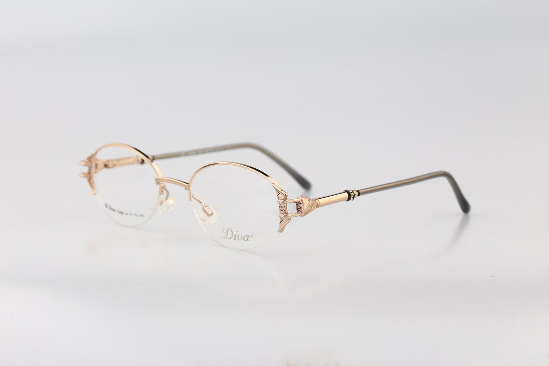 Diva 5143 74, Vintage 90s Half Rim Gold Rhinestones Oval Eyeglasses ...