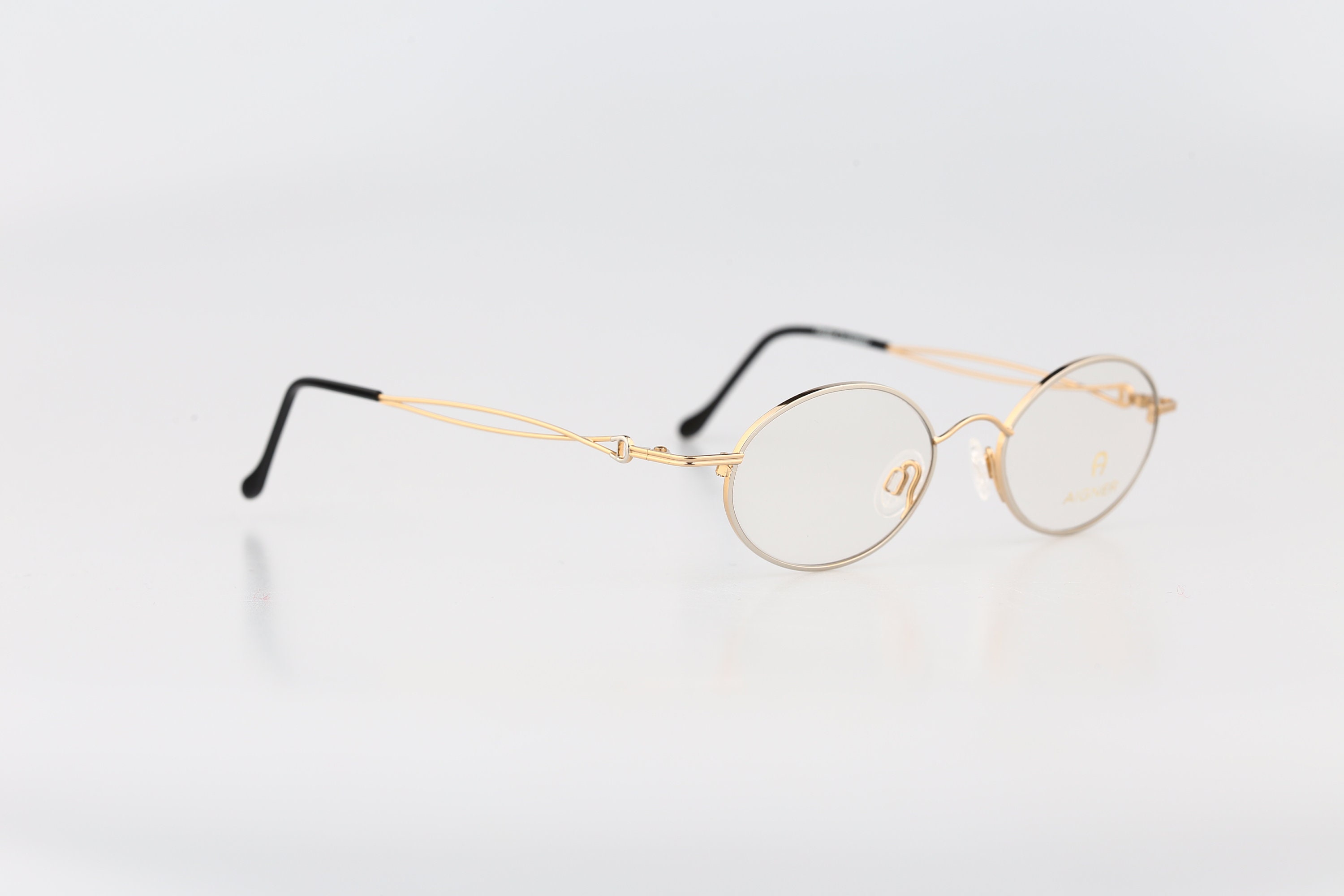 Aigner EA 447 74, Vintage 90s Gold and Silver Small Oval Eyeglasses ...