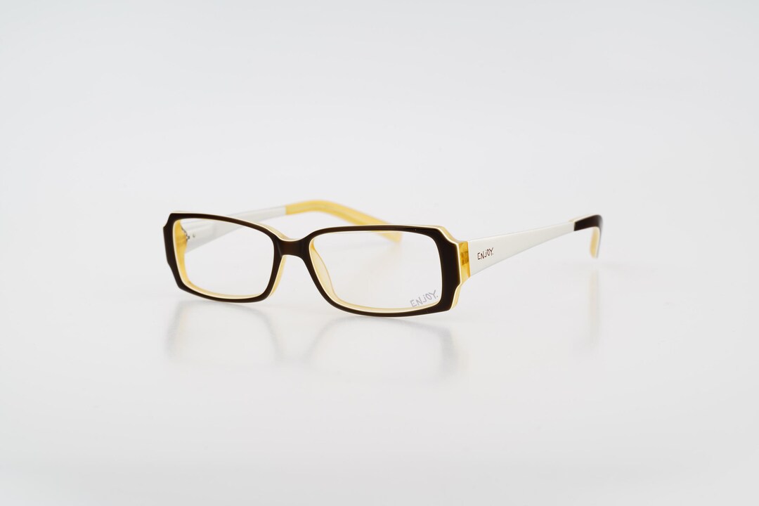 Enjoy E 2735 A, Vintage 2000s Brown and Yellow Rectangle Eyeglasses ...