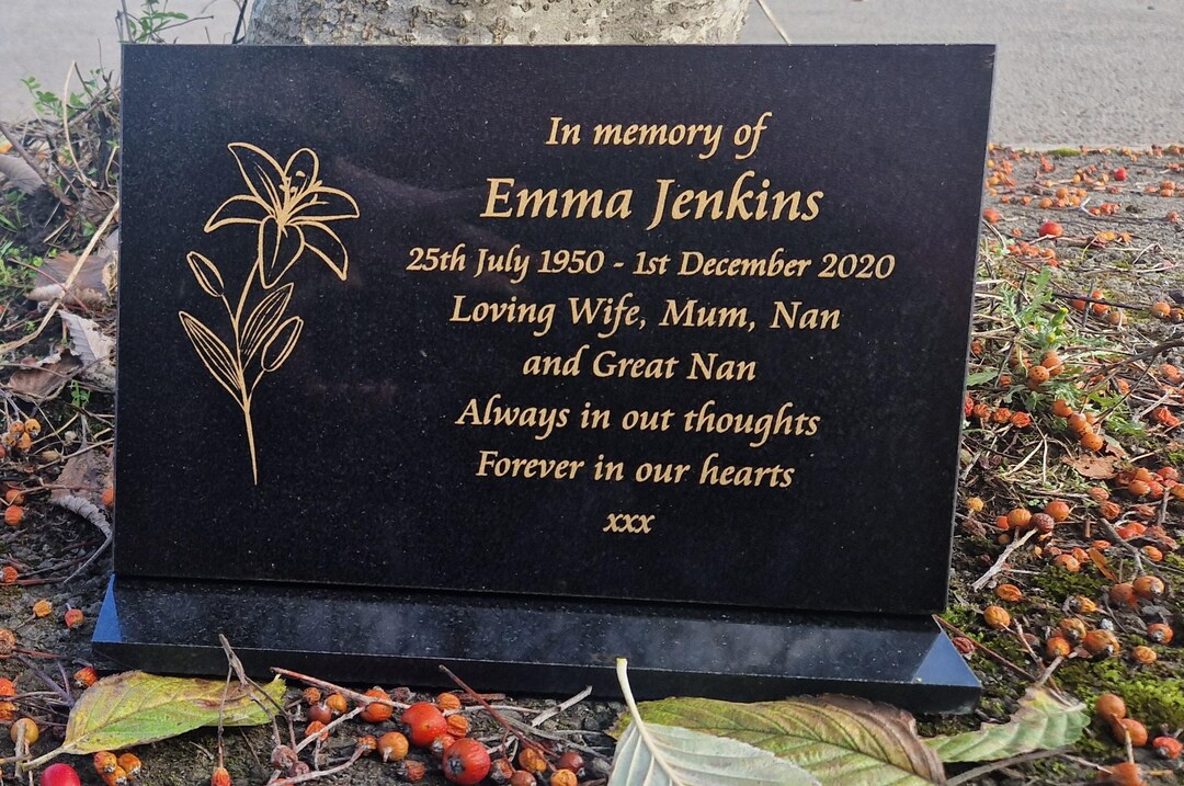 Personalised Granite Memorial Plaque With Lily Design Temporary ...
