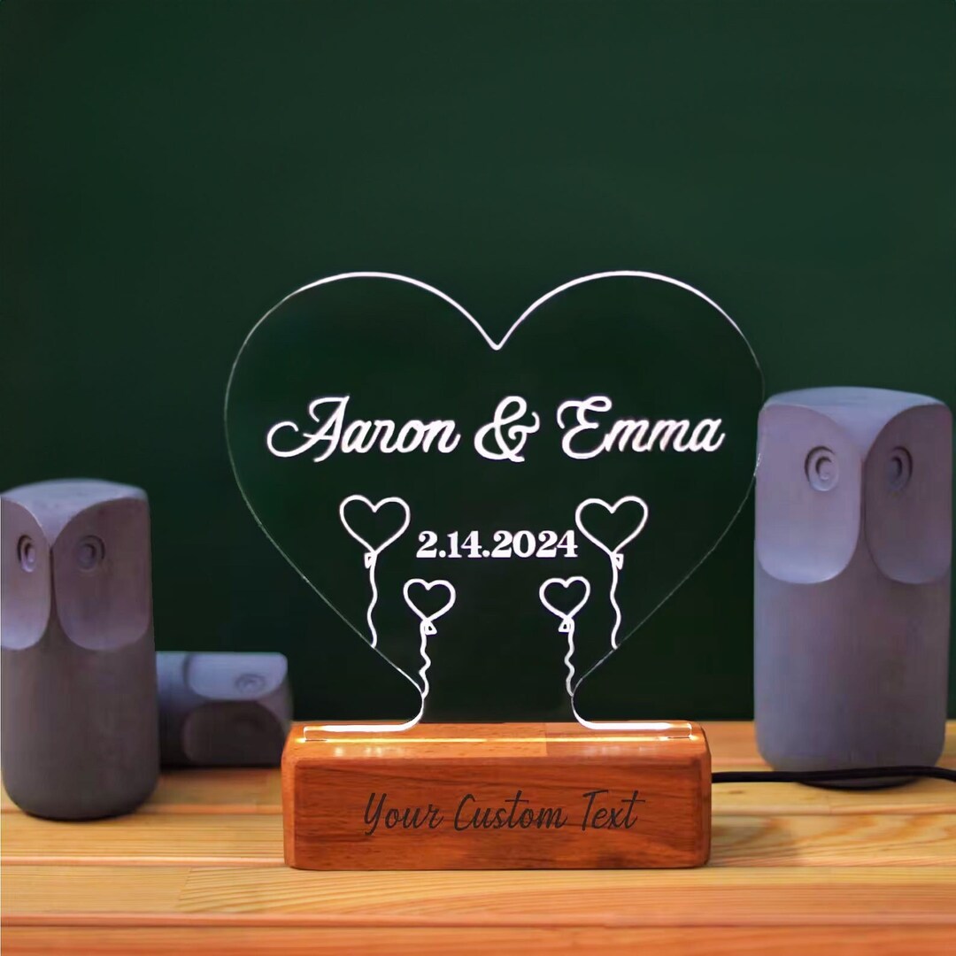 Couple Name Special Date Night Light, Acrylic Heart Led Desk Lamp Sign ...
