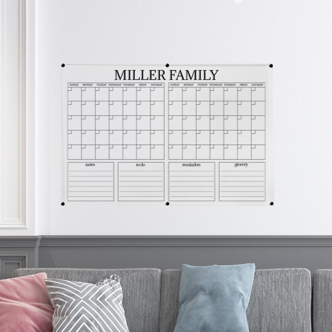 Family Acrylic Perpetual Wall Calendar, Clear Glass Monthly Planner ...