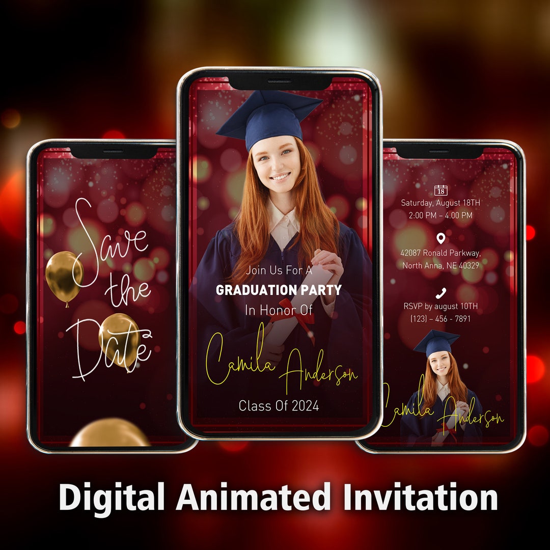 Red Graduation Invitation, Graduation , Editable Graduation Invitation ...