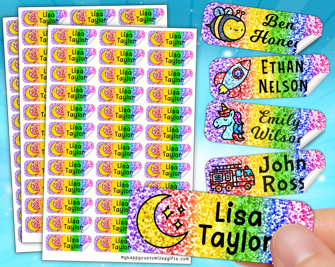 Best Rainbow Sparkle Name Labels | Perfect 4 Daycare and School ...