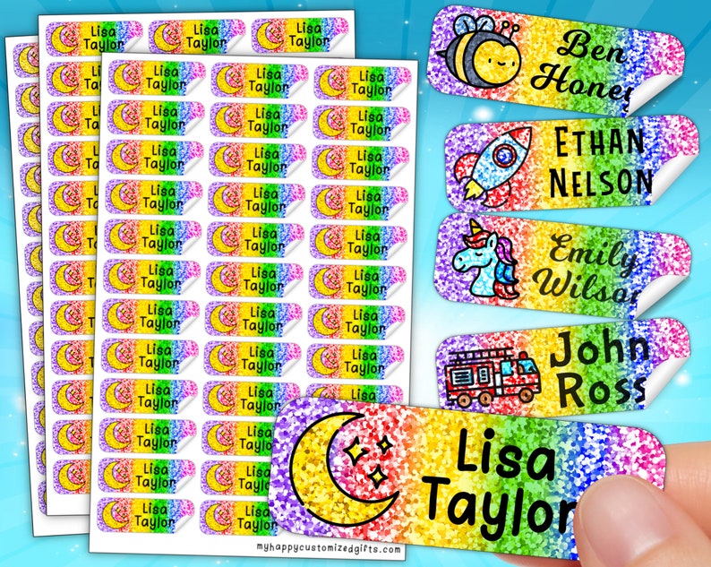 Best Rainbow Sparkle Name Labels | Perfect 4 Daycare and School ...