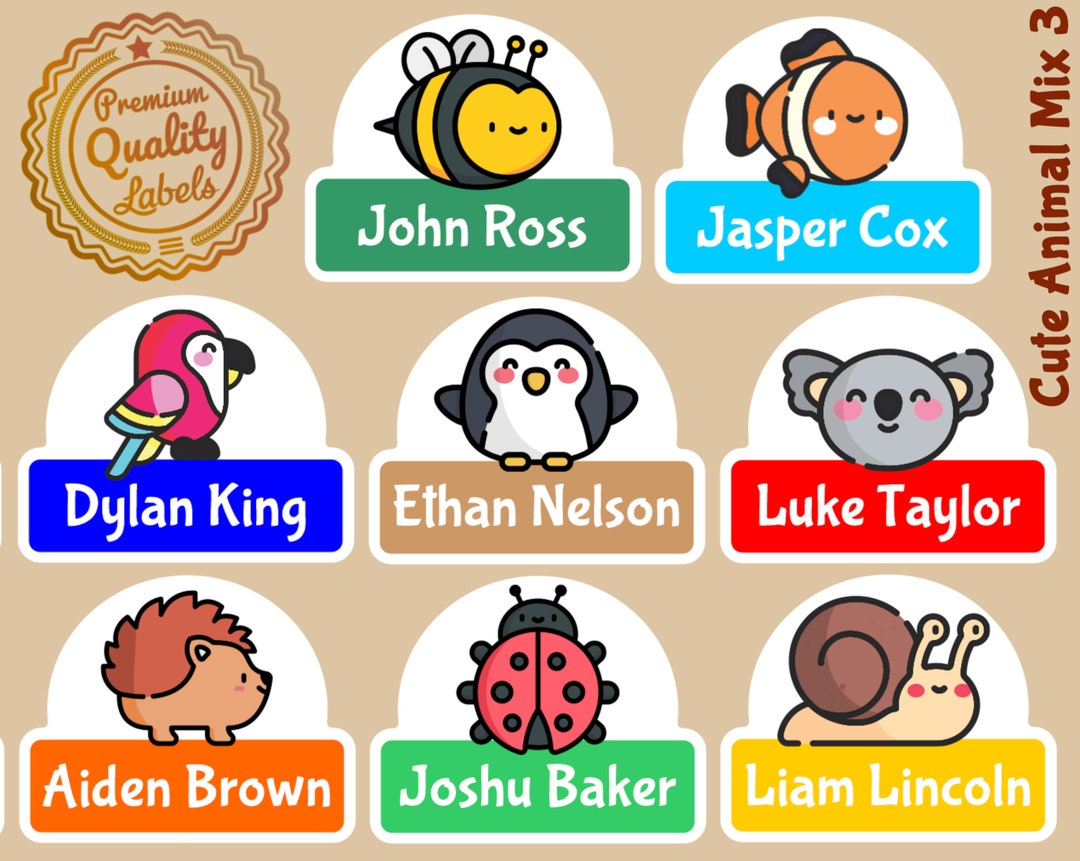 Cute Custom Name - 16 X Premium Label | Cute Animal Mix 3 | Perfect ...