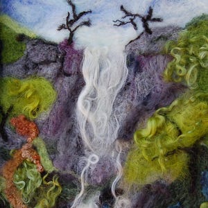 Needle Felt Picture of a Waterfall Fibre Art Picture 16.5 X 6.5 Ins 42 ...