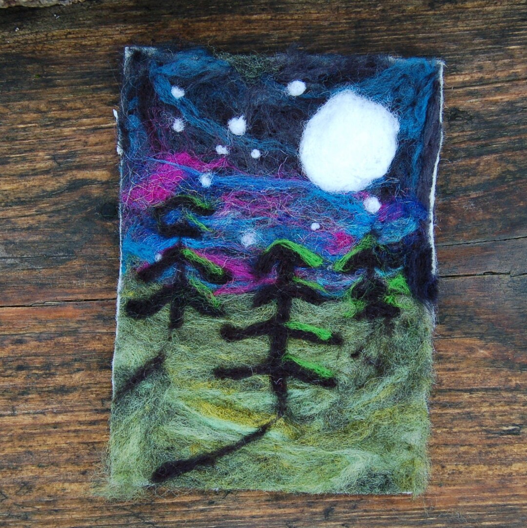 Needle Felted Picture Northern Lights Night Sky Aurora - Etsy
