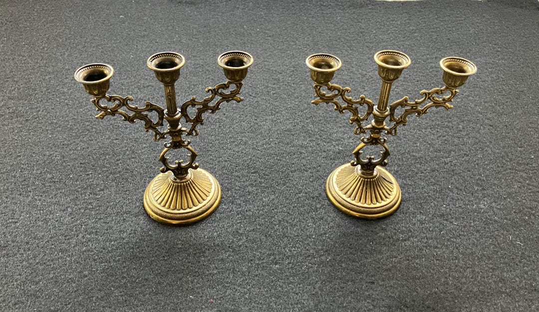 Vintage Pair of Italian Solid Brass Mini Candelabras, Florentine ...