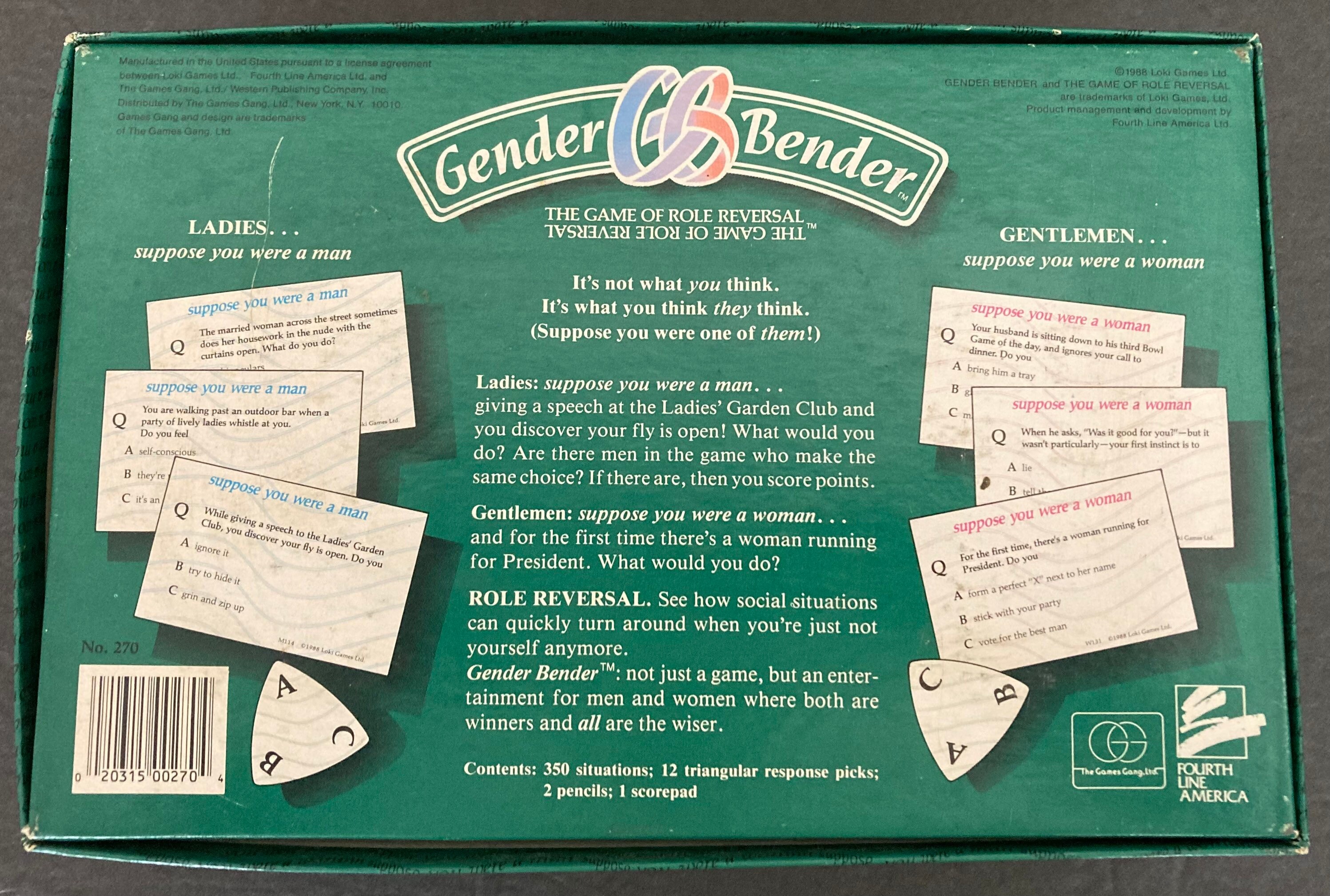 Gender Bender, the Game of Role Reversal by Loki Games Ltd. From 1988 ...