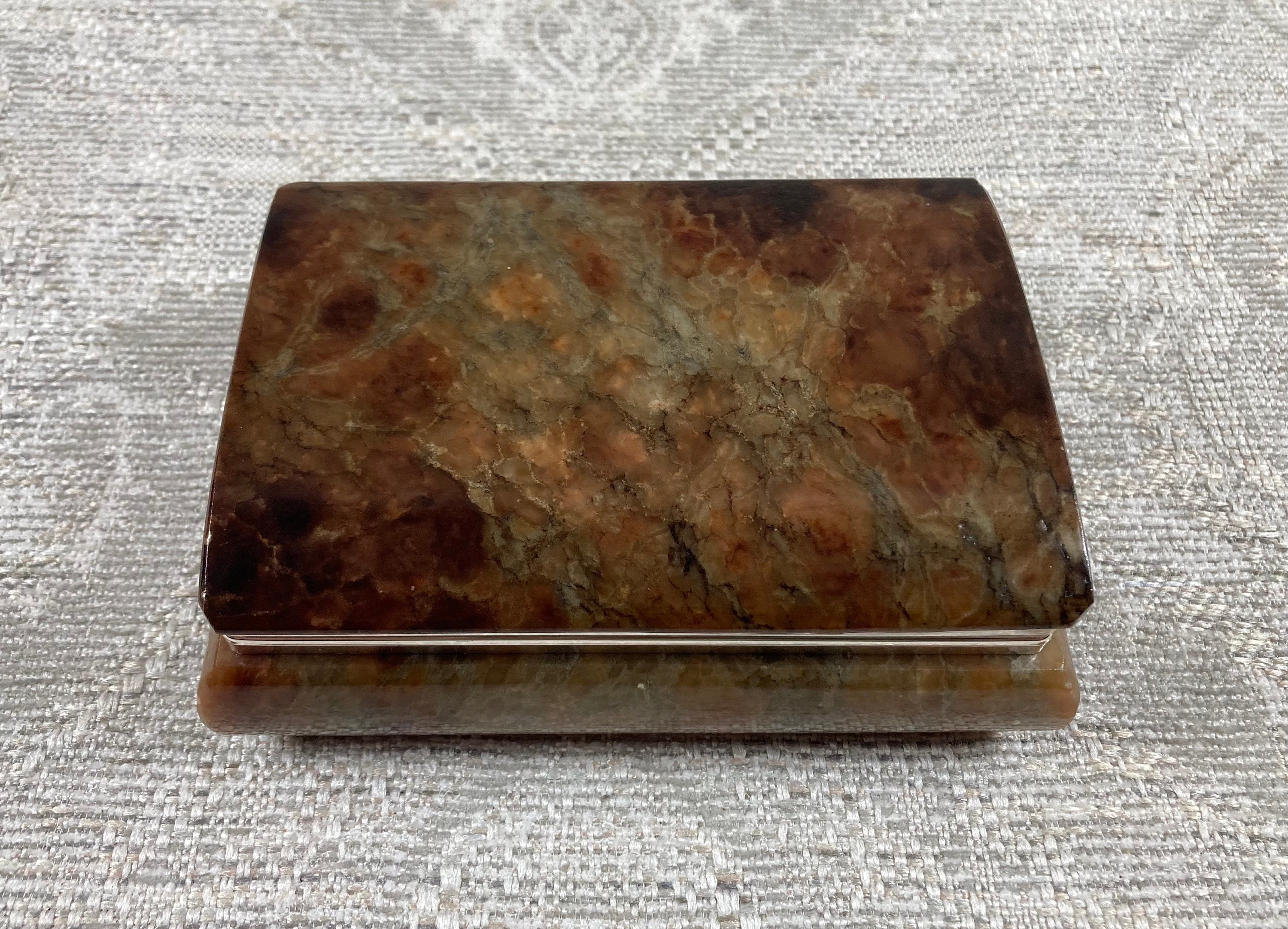 Vintage Genuine Alabaster Hand Carved Hinged Jewelry/trinket Box, Made ...