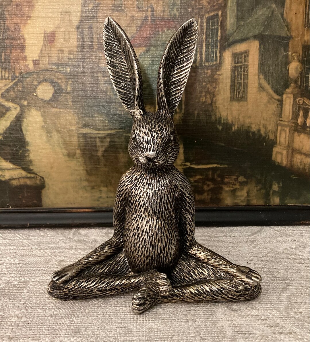 Meditating Yoga Zen Rabbit Bunny Figurine in a Faux Antiqued Silver ...