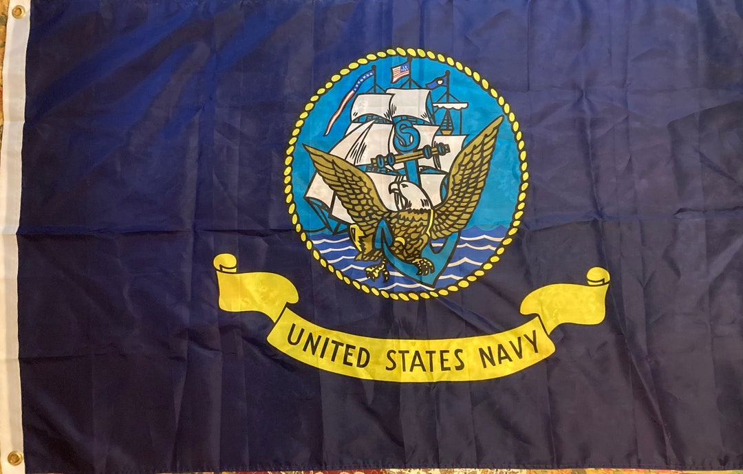 Large U S Navy Flag and an Old World Christmas OWC Navy Glass Blown ...