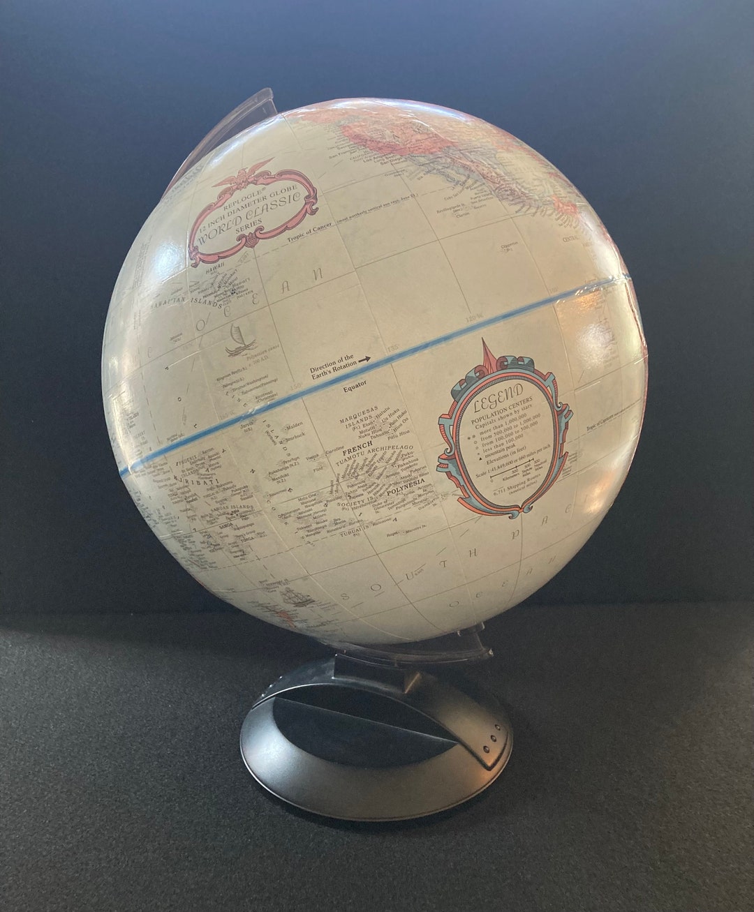 Vintage Replogle World Classic Globe, 12" Diameter, Blue Ocean, Raised ...