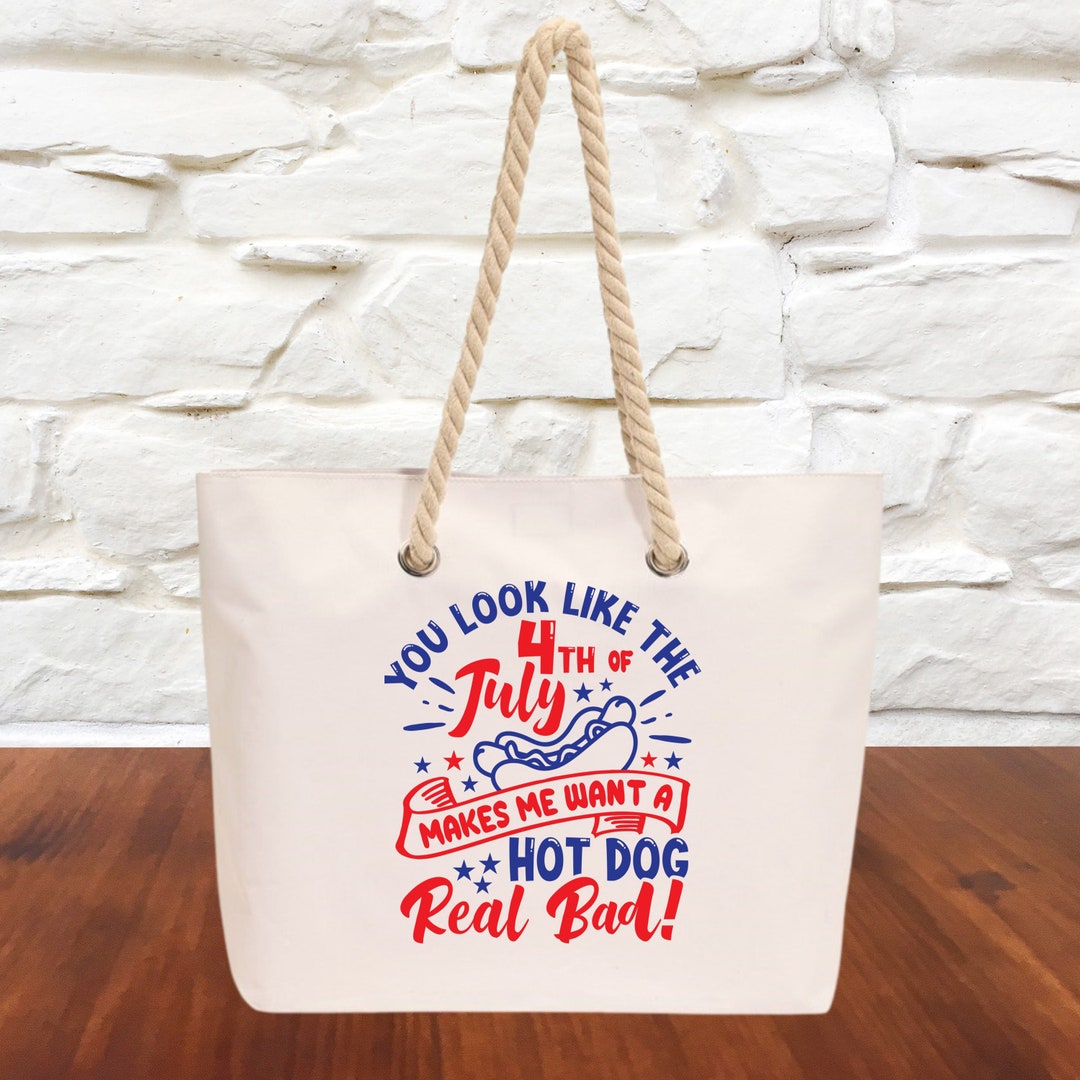 Funny 4th of July Rope Tote Bag, Large 4th of July Bag for Shopping ...