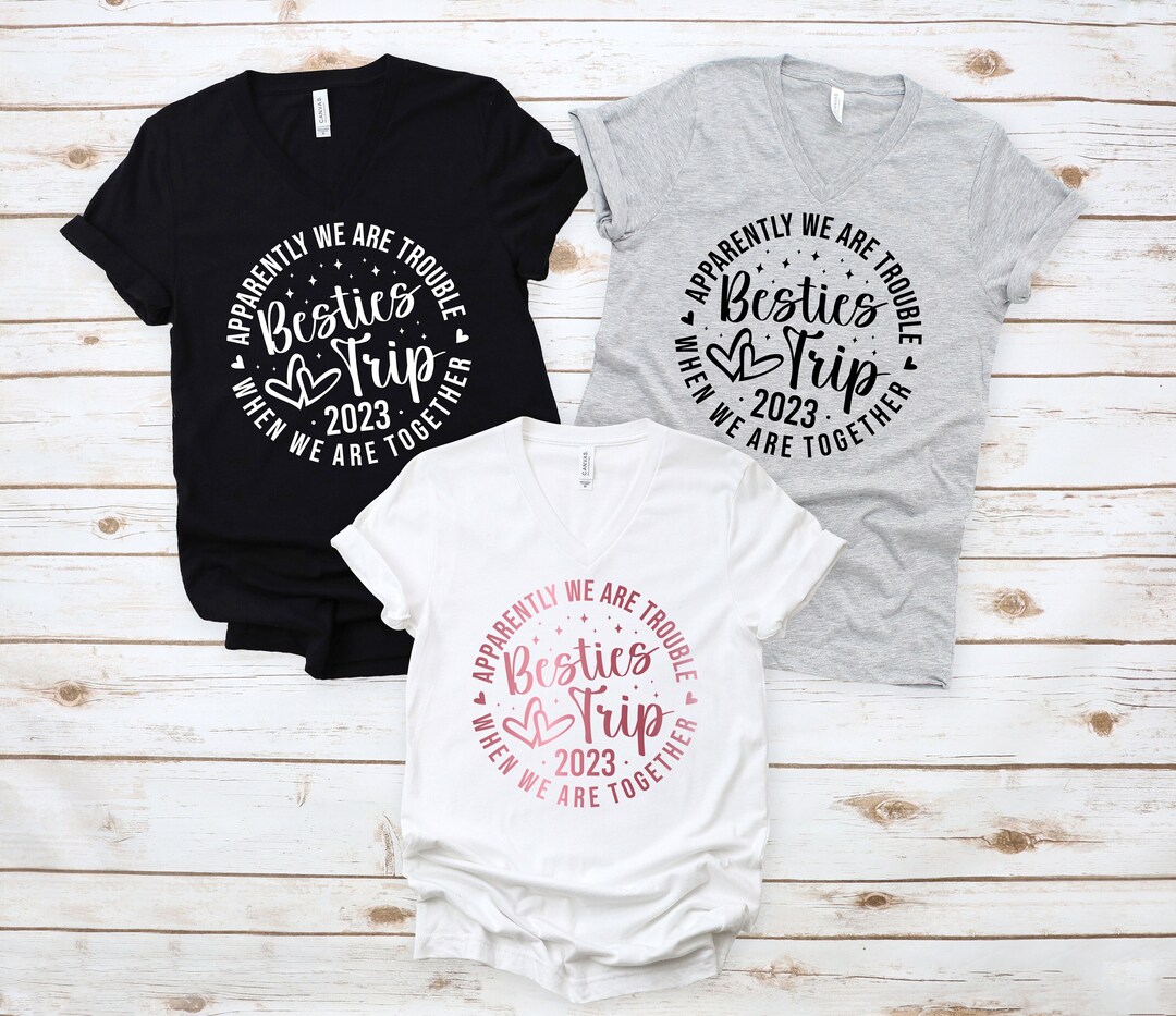 Besties Trip 2024 V-neck Shirt, Girls Trip T-shirts, Best Friends Gift, Apparently We're Trouble ...