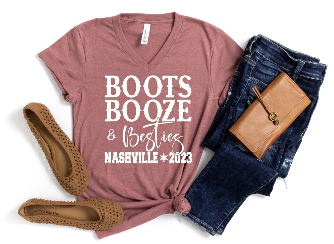 Boots Booze V-neck Shirt, Boots Booze and Besties, Custom Besties Trip ...